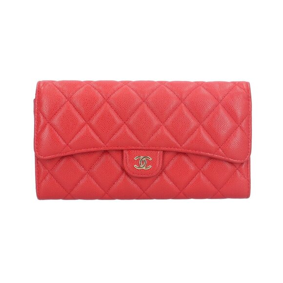 CHANEL | Bags | Chanel Red Caviar Leather Wallet | Poshmark